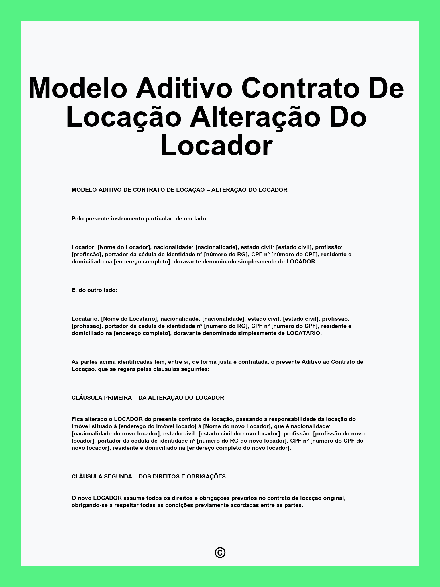 Modelo Aditivo Contrato De Locação Alteração Do Locador