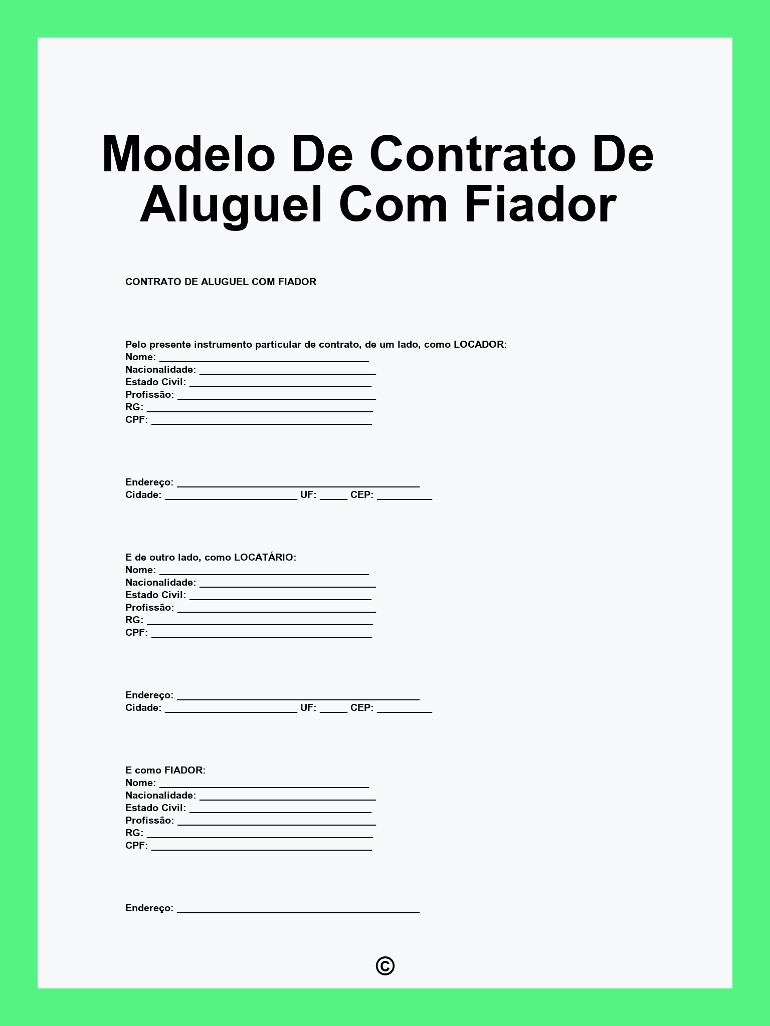 Modelo De Contrato De Aluguel Com Fiador