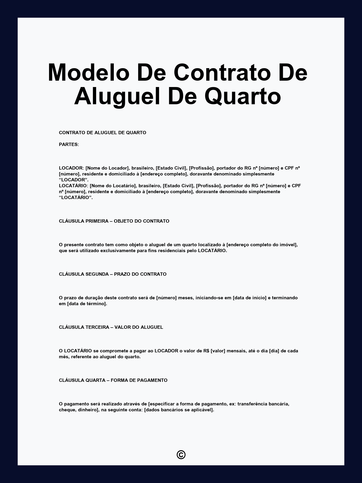 Modelo De Contrato De Aluguel De Quarto