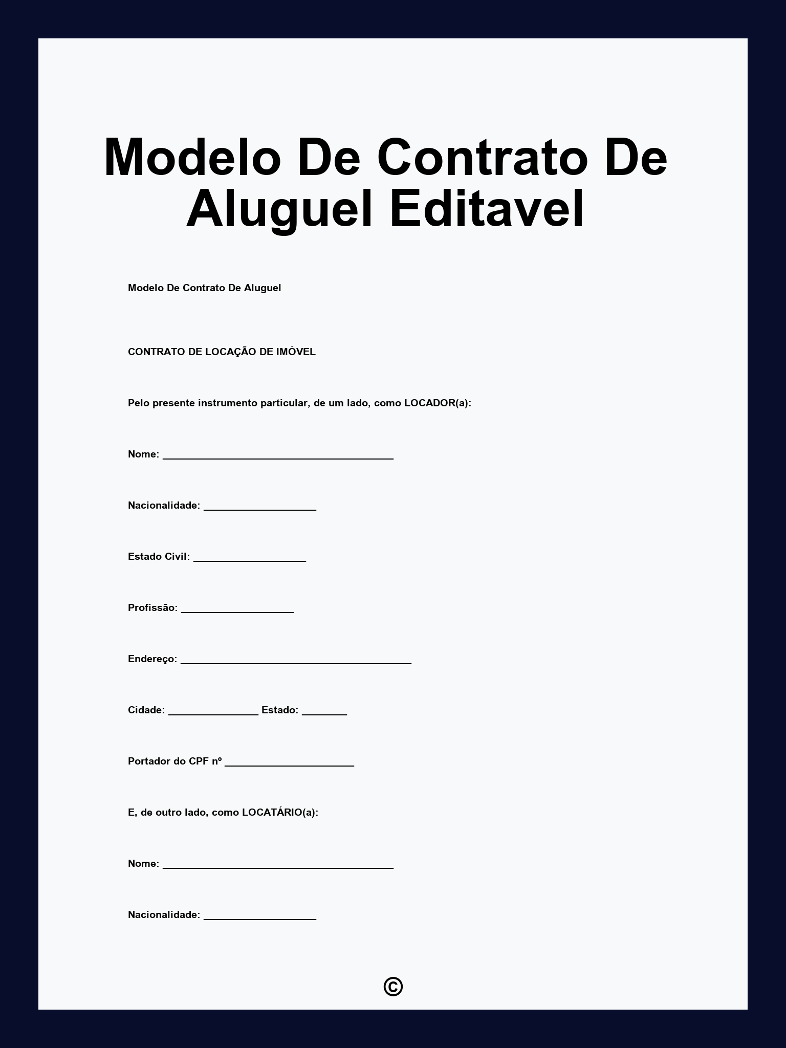Modelo De Contrato De Aluguel Editavel
