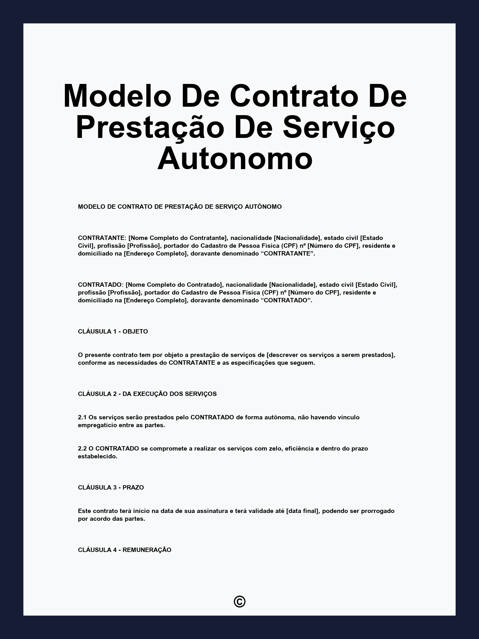 Modelo De Contrato De Prestação De Serviço Autonomo