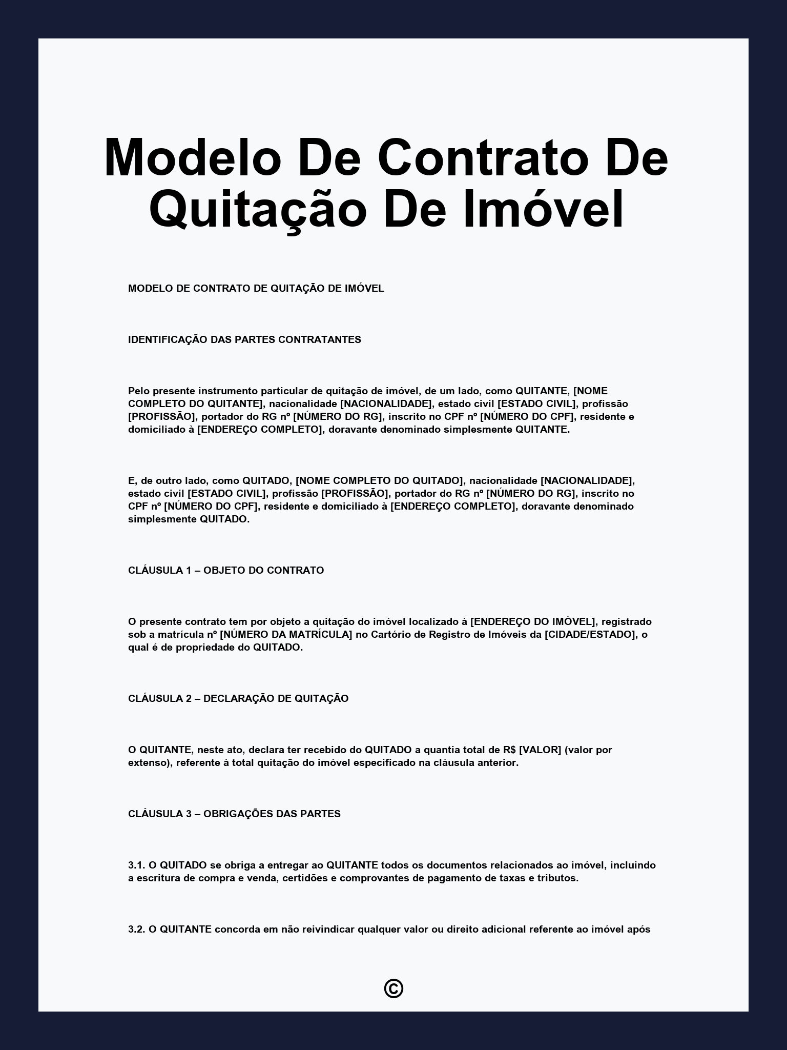 Modelo De Contrato De Quitação De Imóvel
