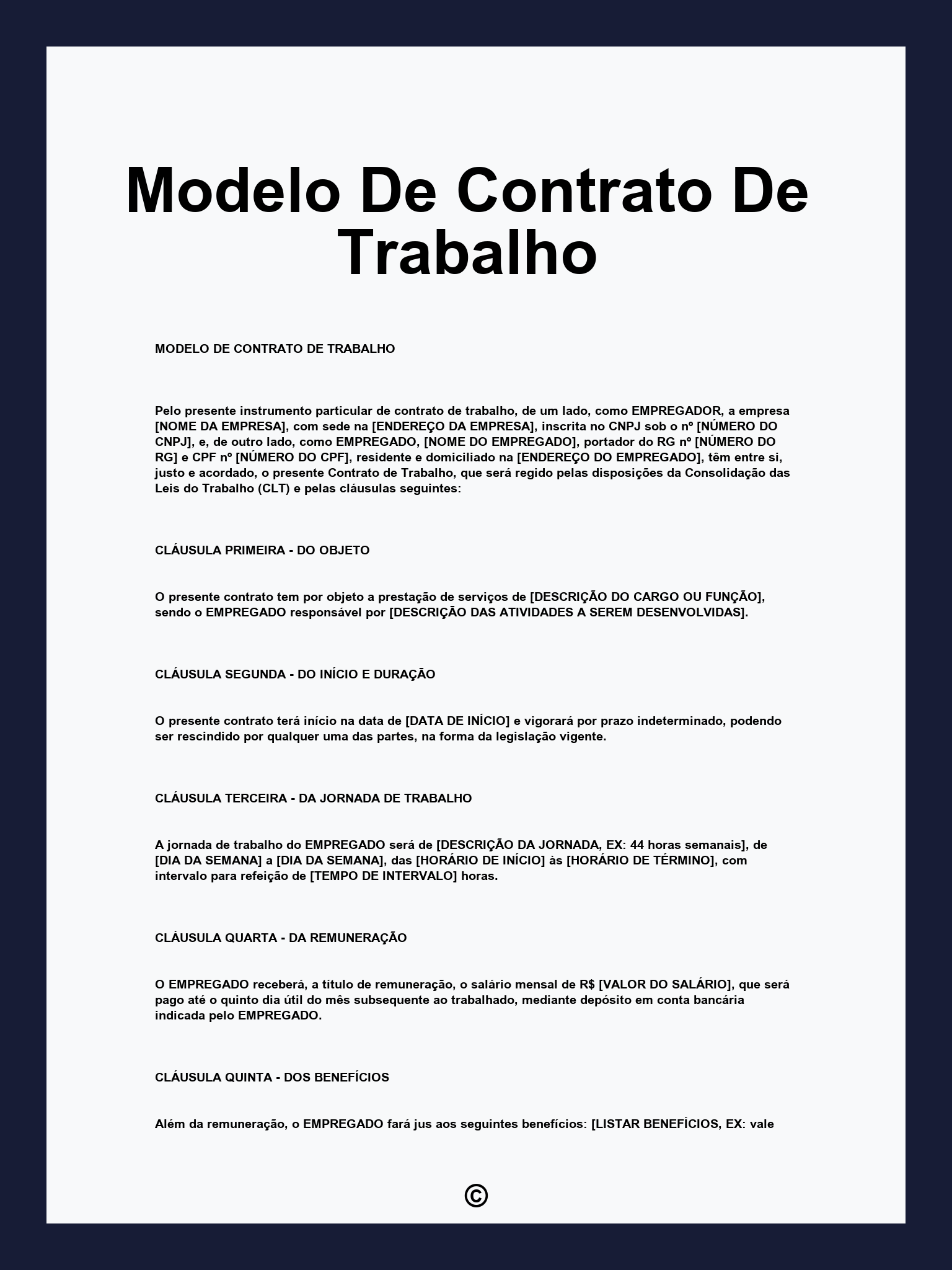 Modelo De Contrato De Trabalho