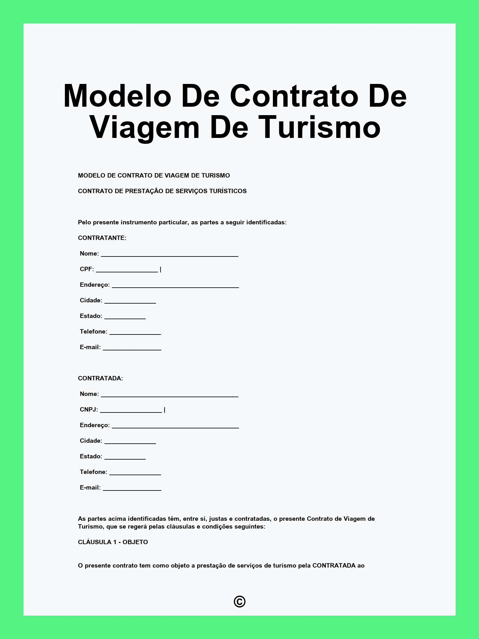 Modelo De Contrato De Viagem De Turismo